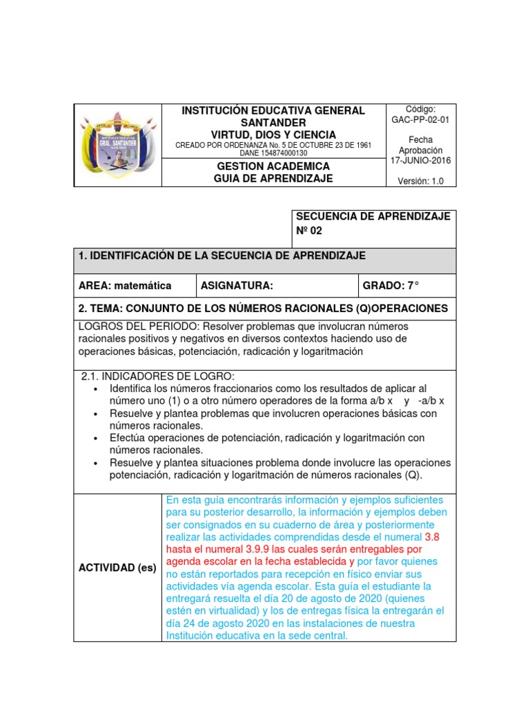 Operaciones con Números Racionales (Q) | PDF | Fracción (Matemáticas ...