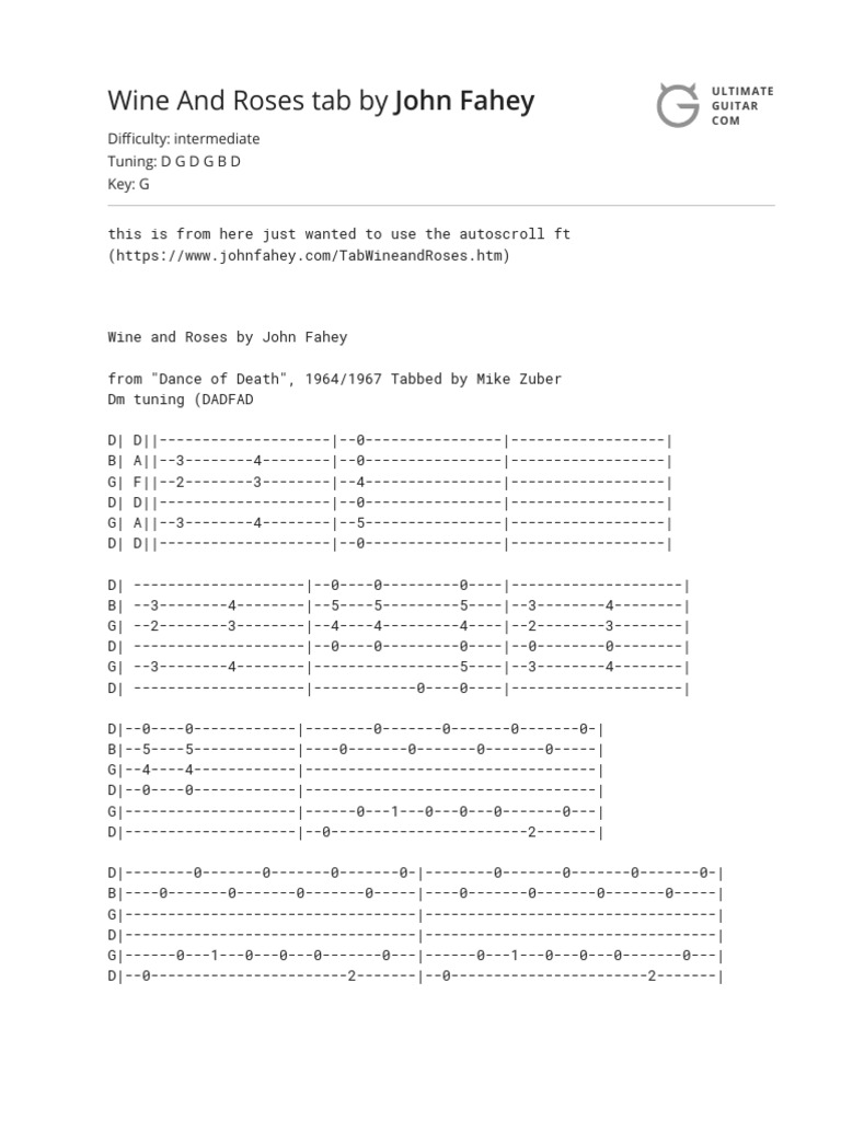 Wine and Roses Tab by John Fahey | PDF | European Musical Instruments ...