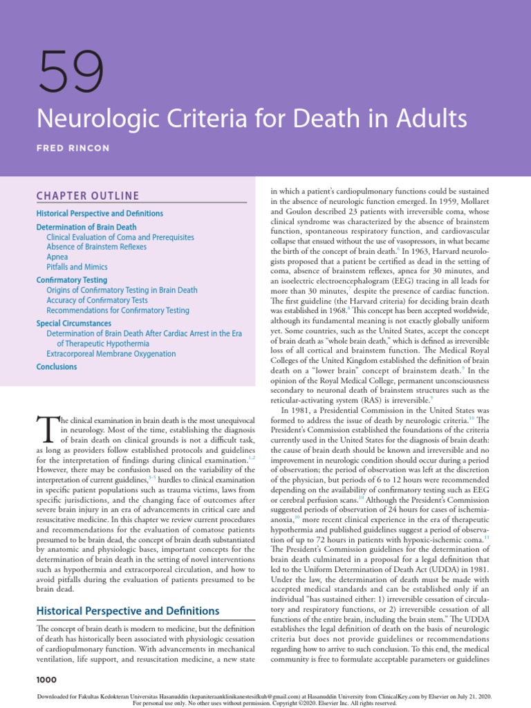 Neurologic Criteria For Death in Adults CCM BOOK | PDF | Coma | Death