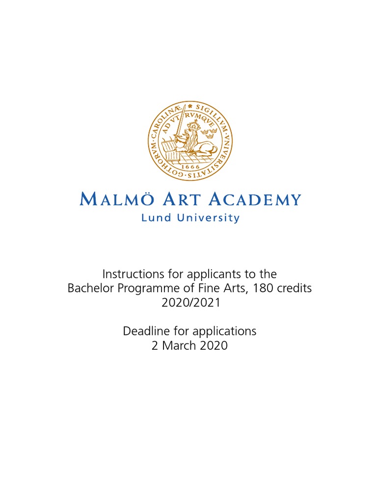 Instructions For Applicants To The Bachelor Programme of Fine Arts, 180 ...