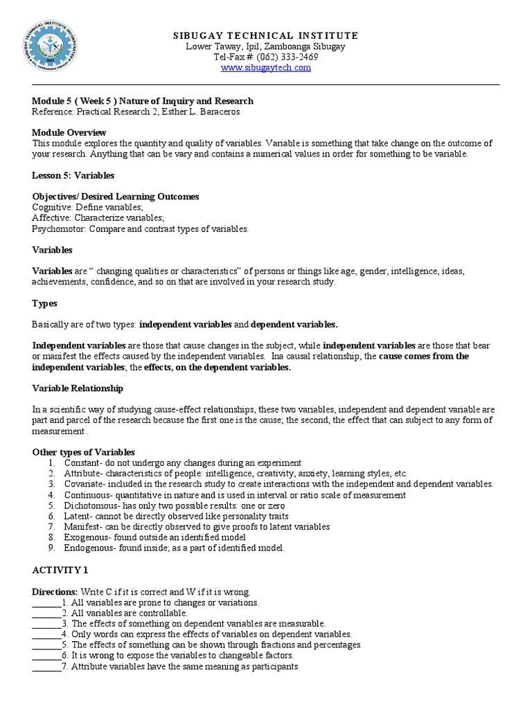 Practical Research Module 5 | PDF | Dependent And Independent Variables ...