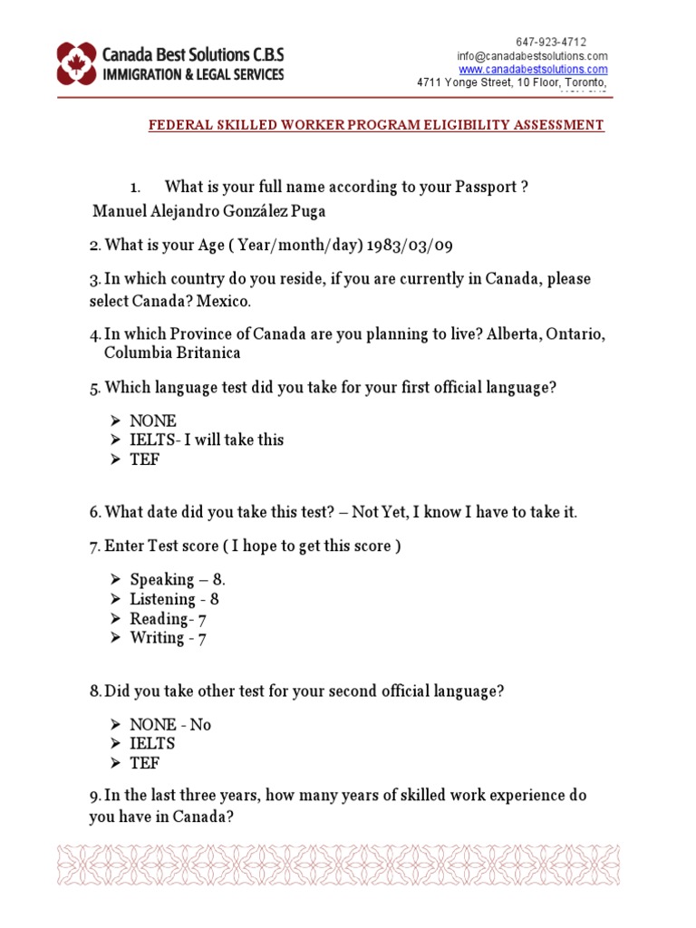 Express Entry Assessment 2018 | PDF | International English Language ...