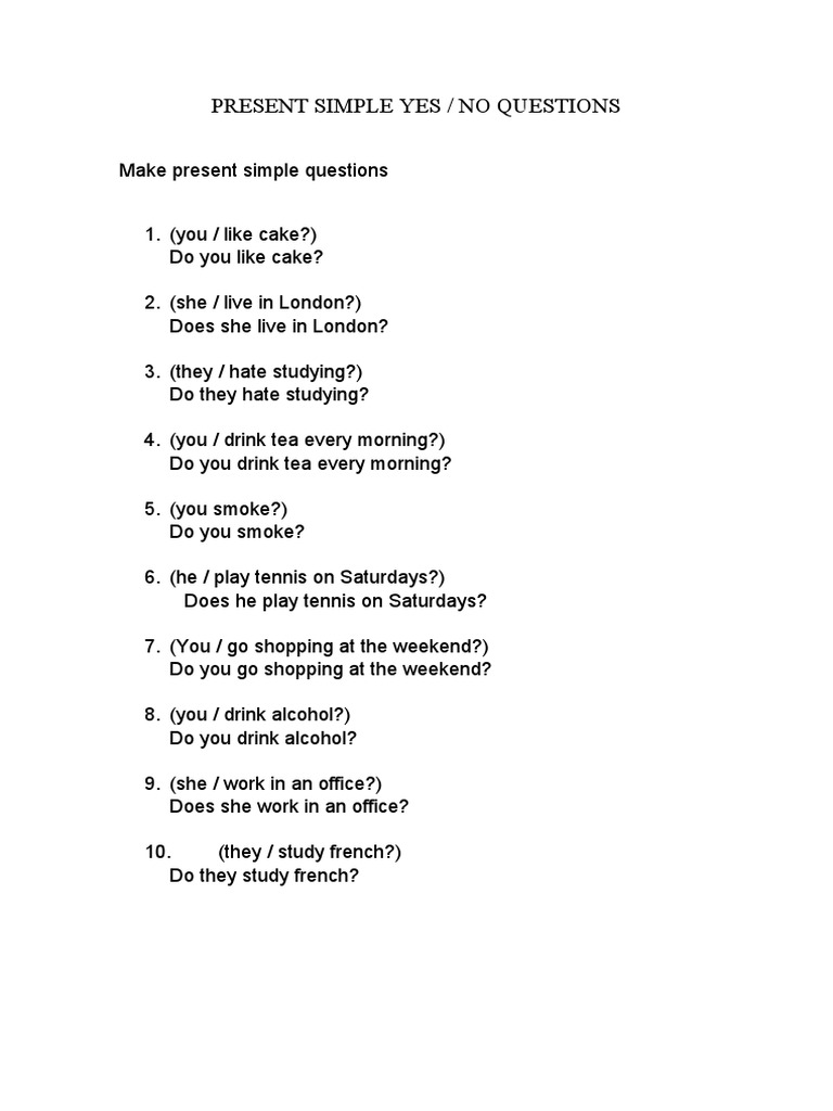 Present Simple Yes / No Questions | PDF
