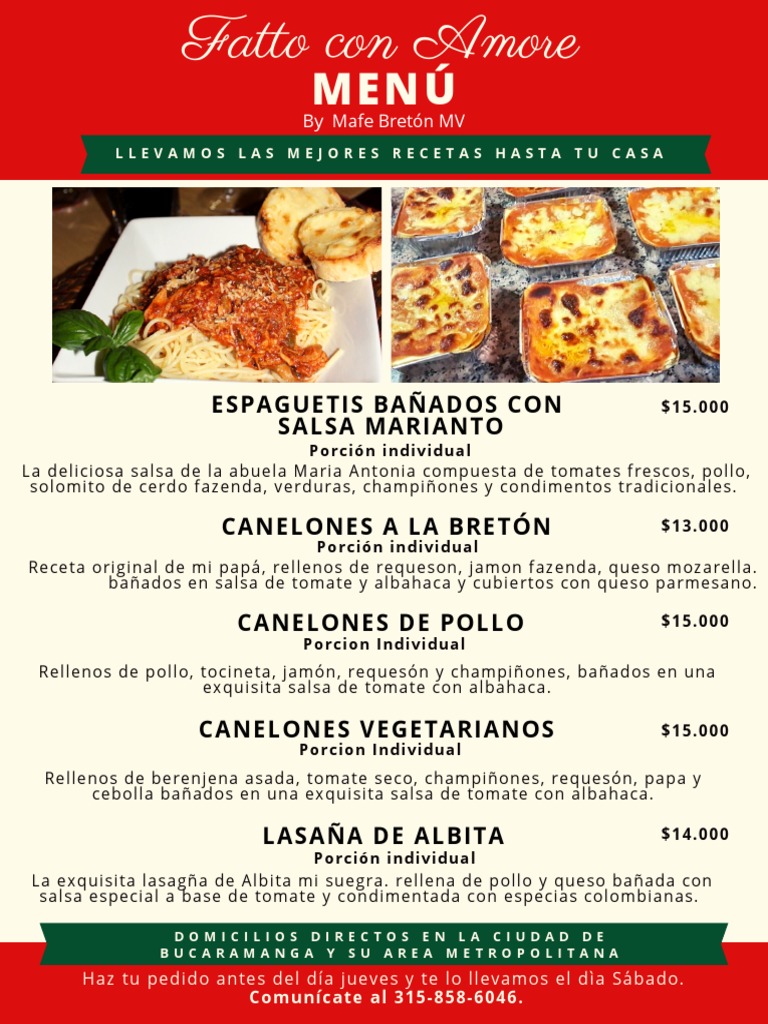 Menú Fatto Con Amore | PDF | Pizza | Lasaña