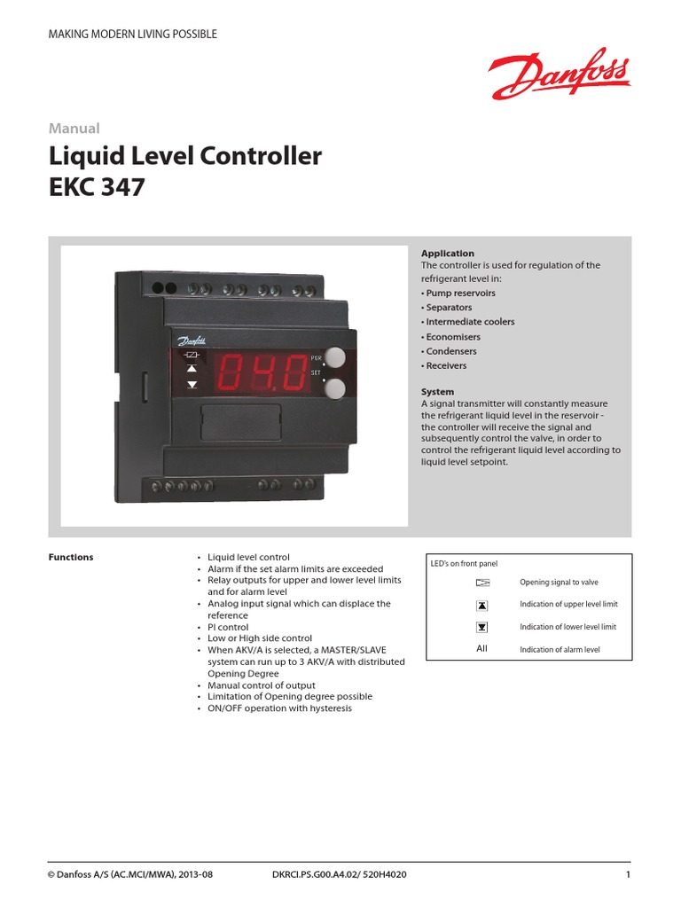 Liquid Level Controller EKC 347: Manual | PDF | Electrical Engineering ...