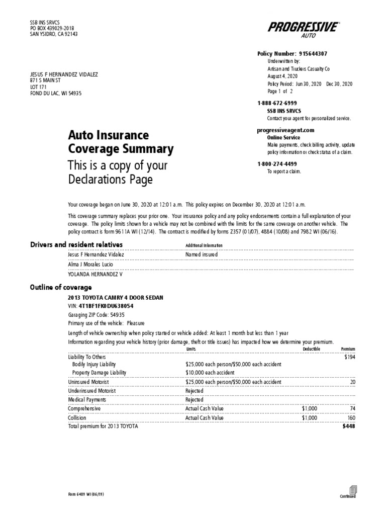 Declarations Page PDF | PDF | Deductible | Health Insurance Coverage In ...