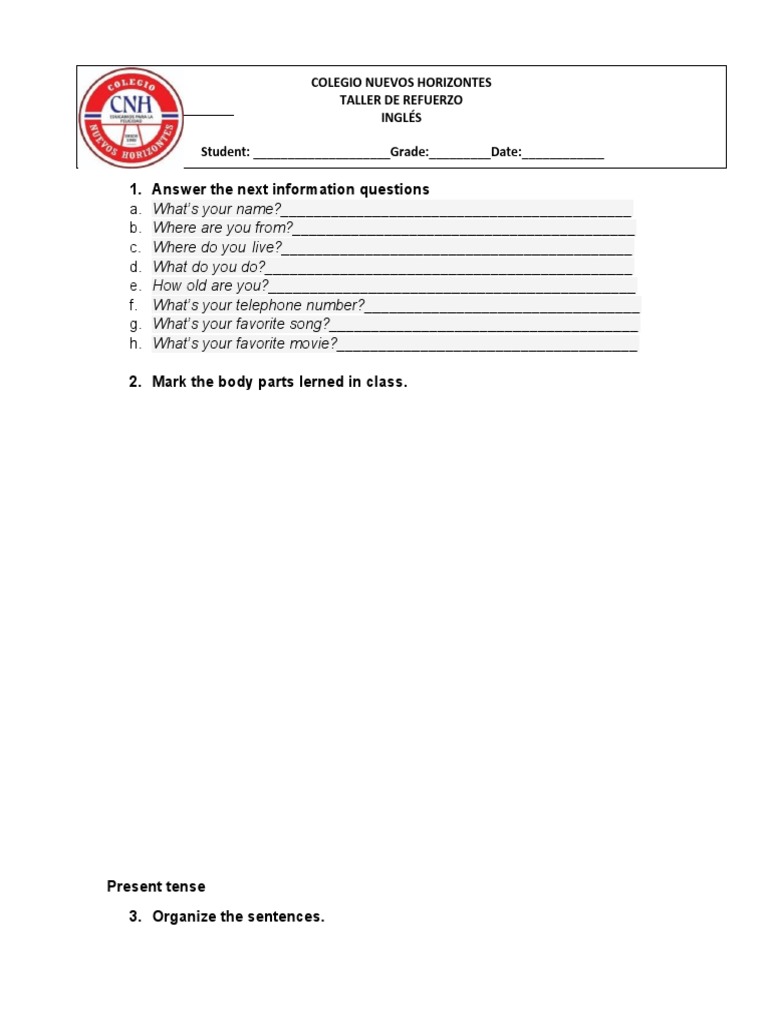 Student Information and Activities Worksheet | PDF