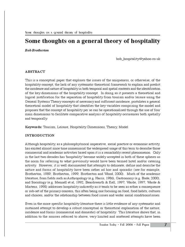Hospitality Theory Explored | PDF | Species | Conceptual Model