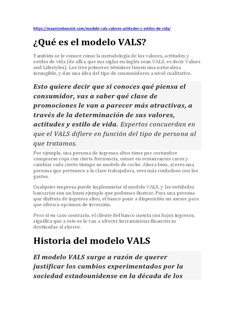 Modelo Vals1 y 2 | PDF | Los consumidores | Comportamiento