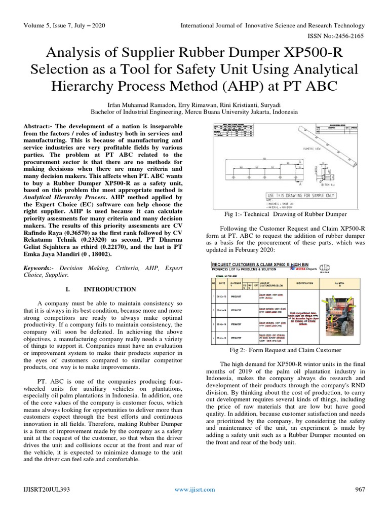 Analysis of Supplier Rubber Dumper XP500-R Selection As A Tool For ...