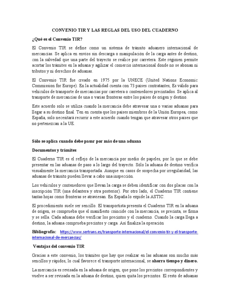 Convenio TIR y Las Reglas de Uso Del Cuaderno | PDF | Transporte | Business