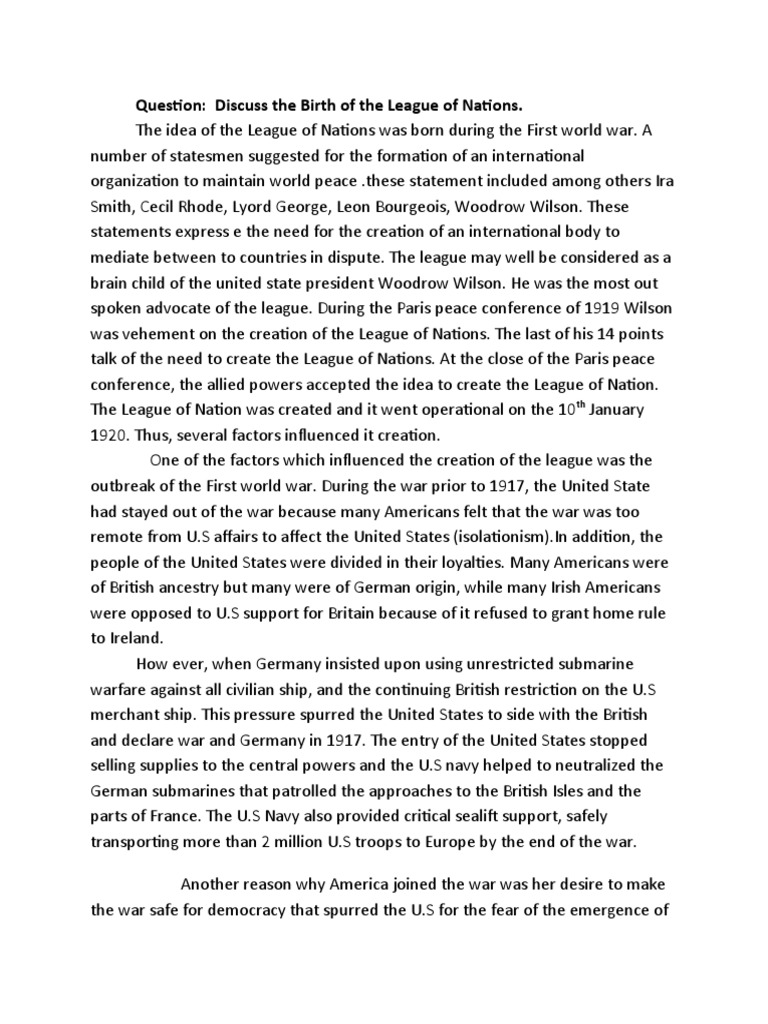 The Birth of the League of Nations: An Analysis of the Key Factors and ...