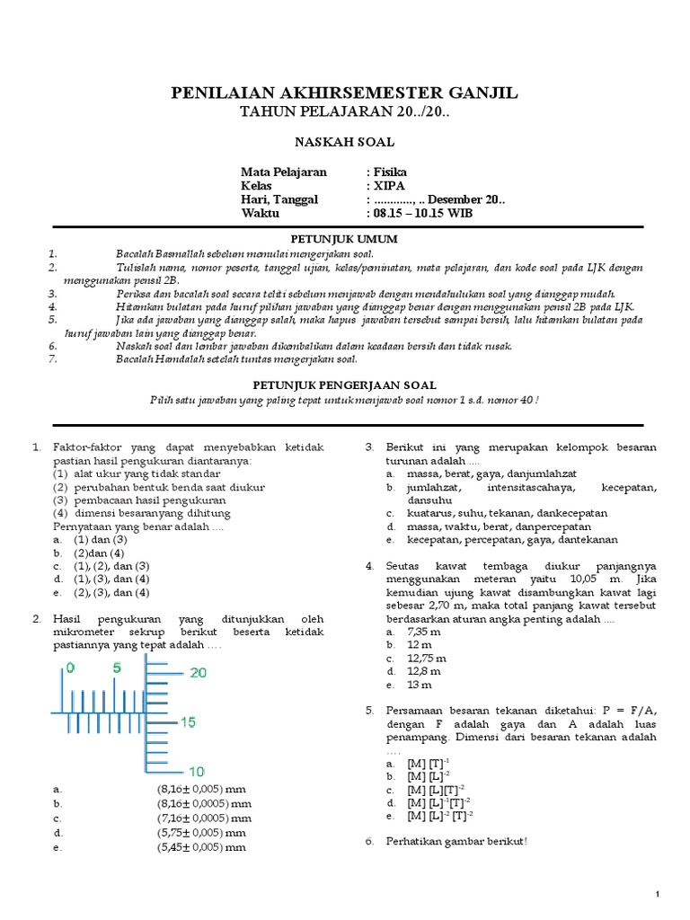 Soal PAS Fisika Kelas X SMT 1 | PDF
