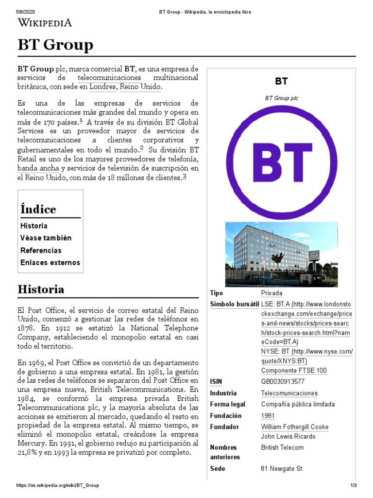 BT Group - Wikipedia, La Enciclopedia Libre | PDF | Telecomunicaciones ...