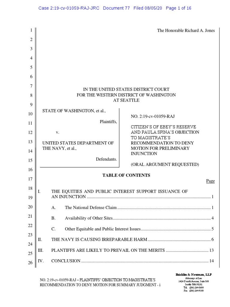 No. 2:19-Cv-01059-Raj - Plaintiffs' Objection To Magistrate'S ...