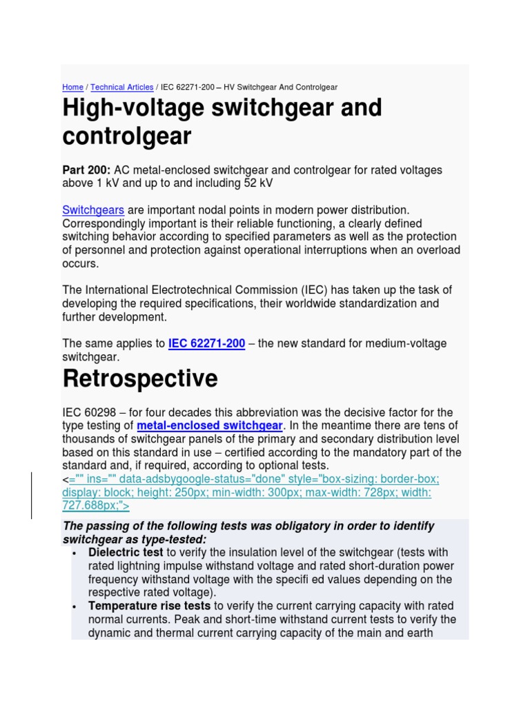 Overview of IEC 62271-200 Standard | PDF | Electrical Breakdown ...