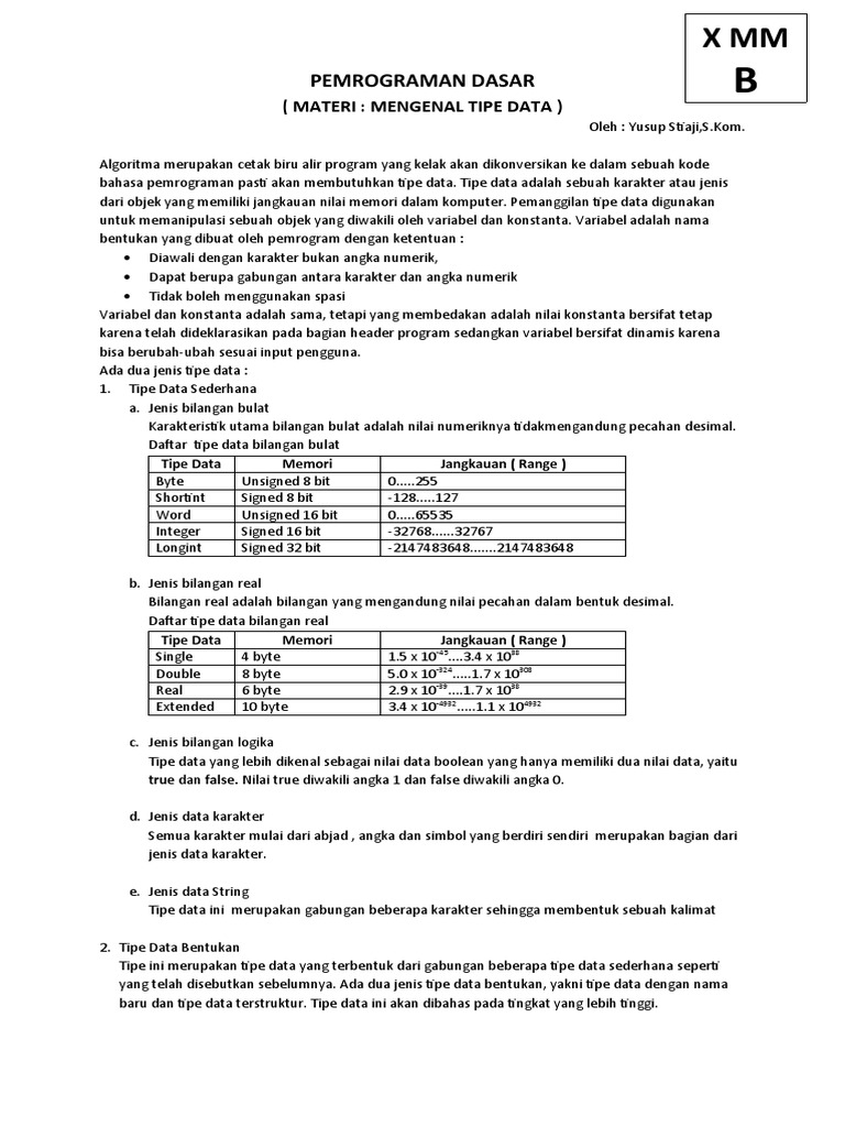 Pertemuan 3 Materi Tipe Data | PDF