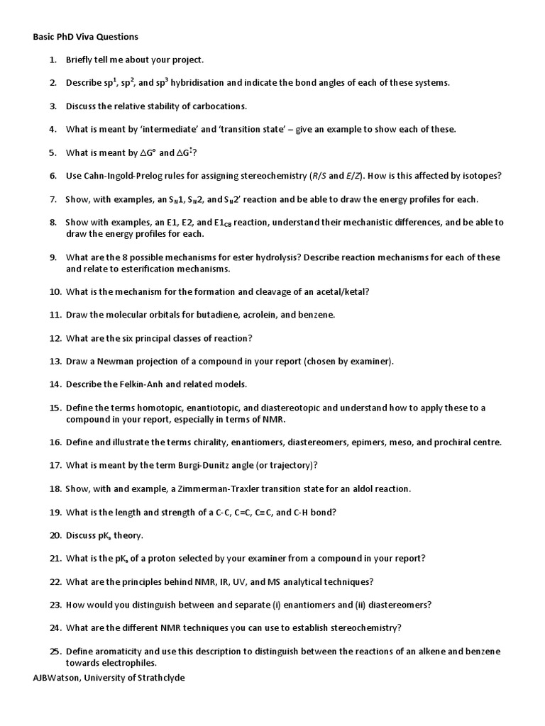 Basic PHD Viva Questions | PDF | Chemical Reactions | Chemical Compounds