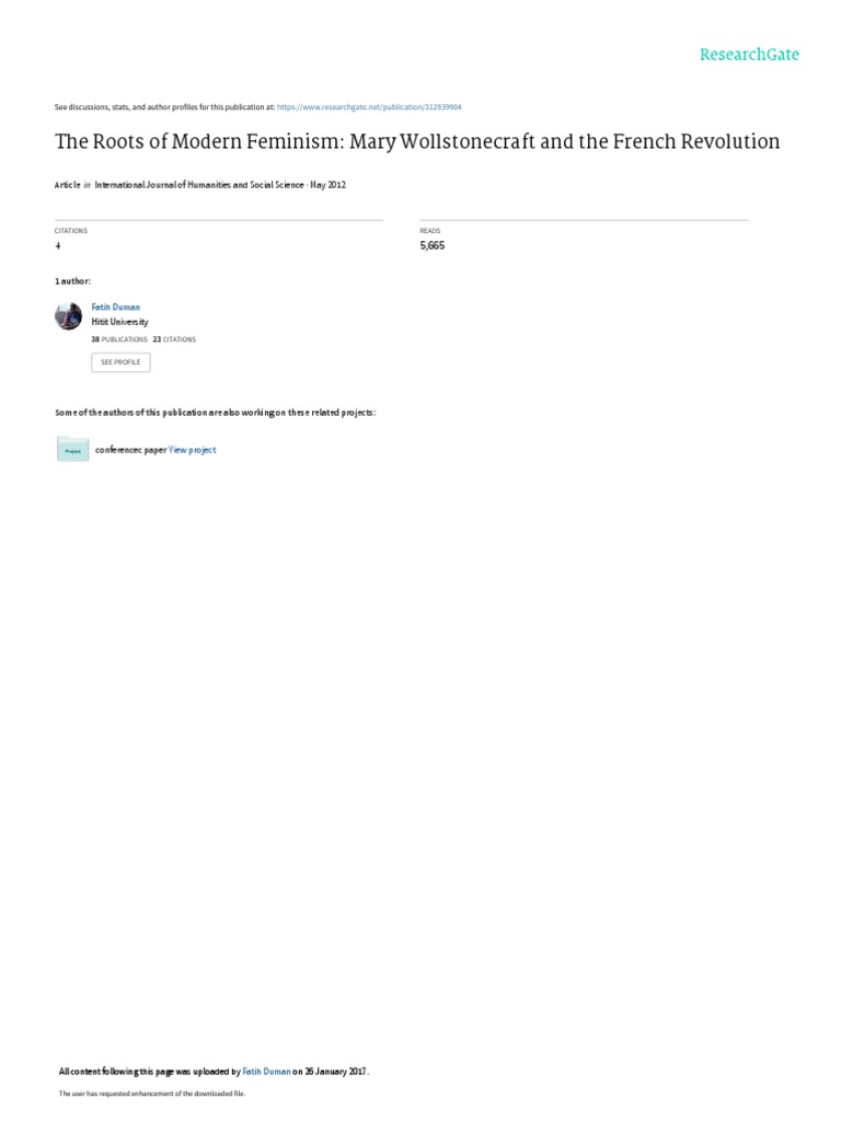 The Roots of Modern Feminism: Mary Wollstonecraft and The French ...