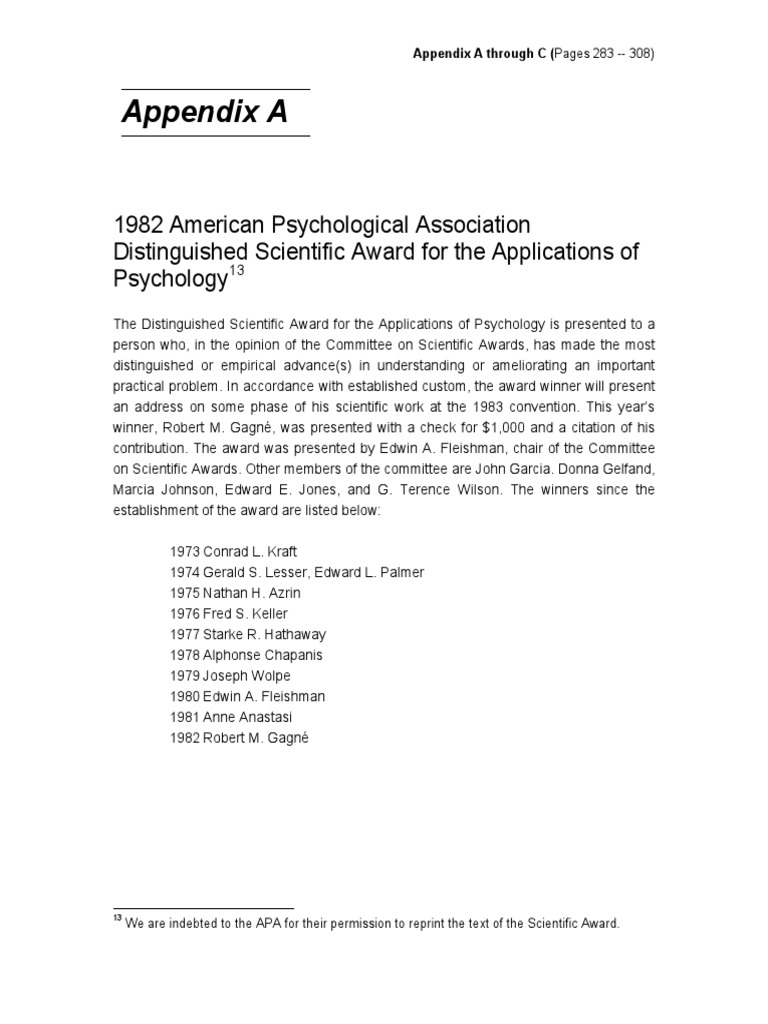 Appendix A: 1982 American Psychological Association Distinguished ...