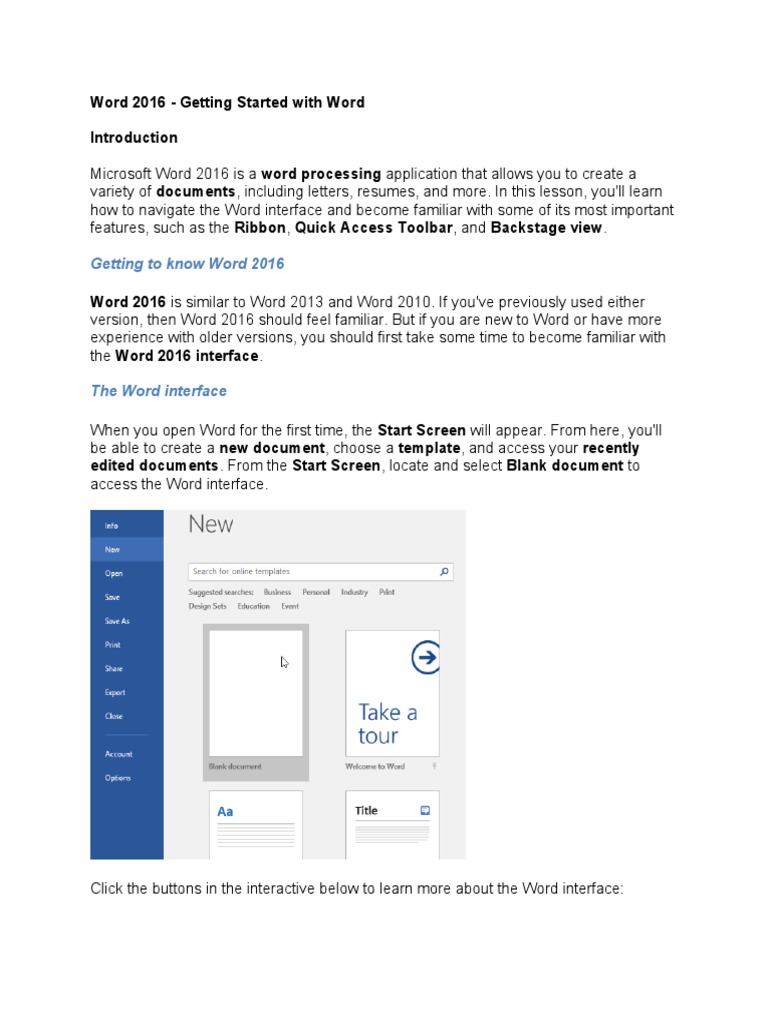 Word 2016 - Getting Started With Word | PDF | System Software | Software