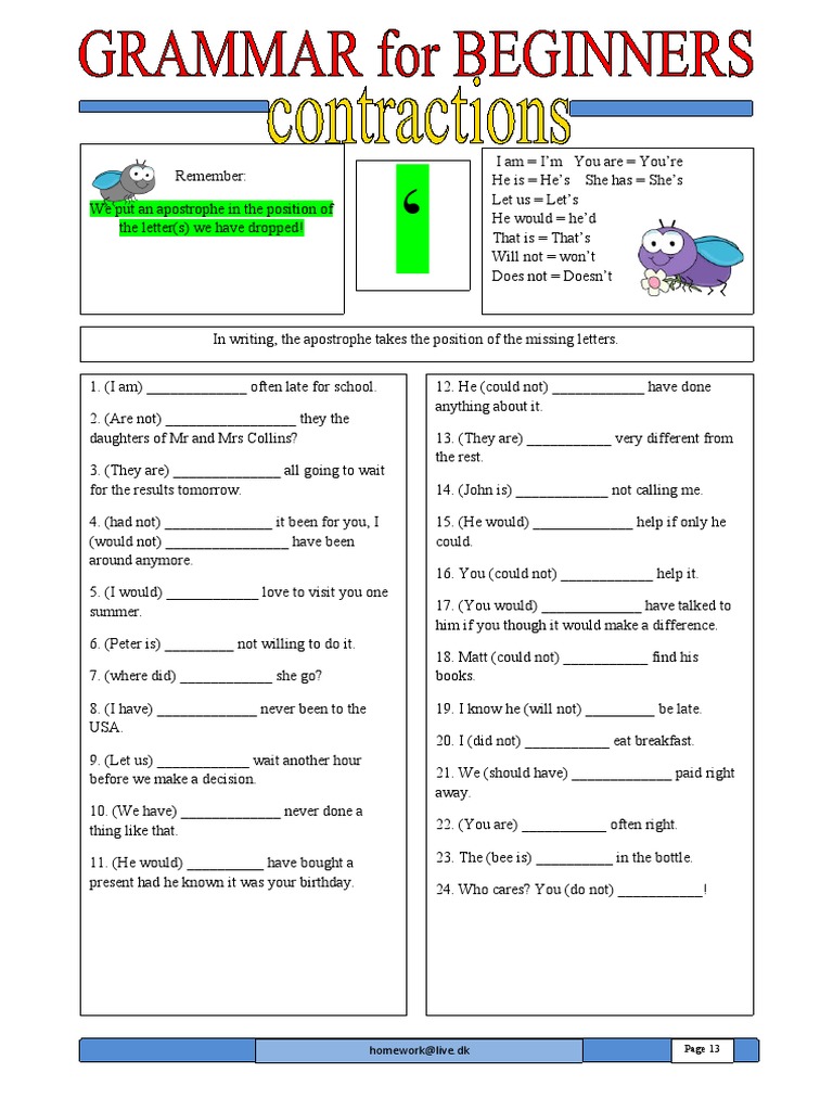 Grammar For Beginners - Contractions | PDF