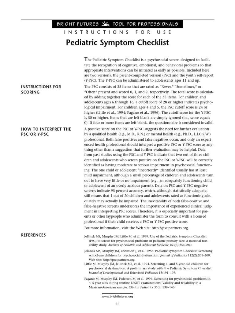 Pediatric Symptom Checklist | PDF | Behavioural Sciences | Psychology