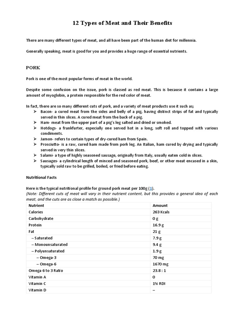 Types of Meat and Their Nutritional Benefits | PDF | Nutrients ...