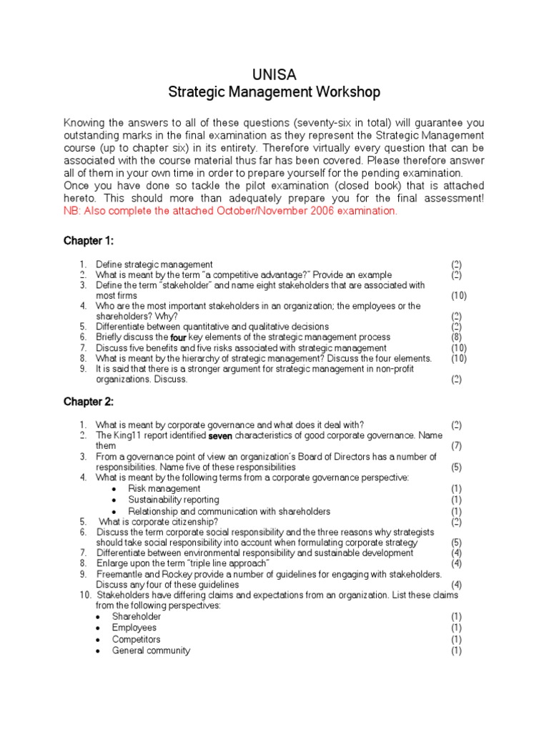 MNG3701 UNISA Strategy Test Questions MNG301 | PDF | Strategic ...