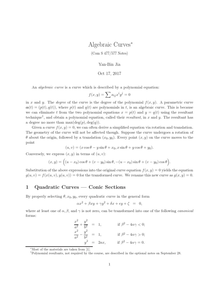 Algebraic Curves PDF | PDF | Equations | Curve
