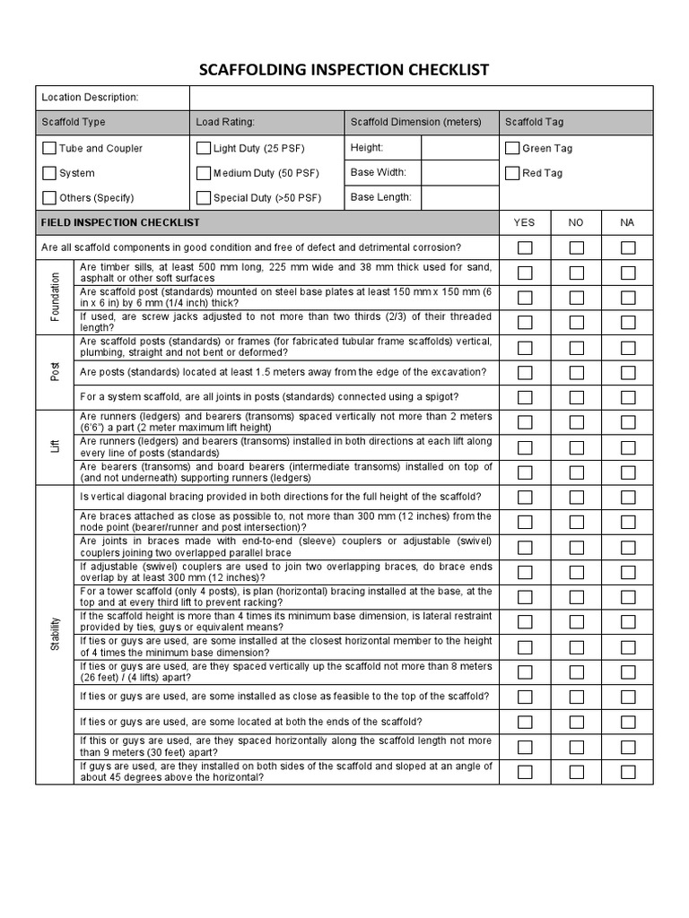 Scaffolding Inspection Checklist Template | PDF | Scaffolding | Equipment