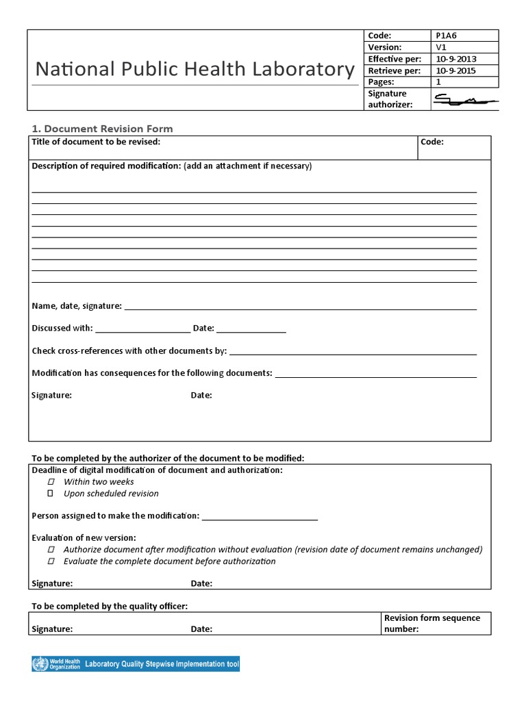 Template Document Revision Form | PDF