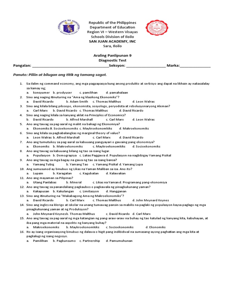 Diagnostic Test in G9 | PDF