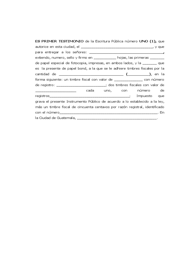 Ejemplo de Primer Testimonio Notarial | PDF