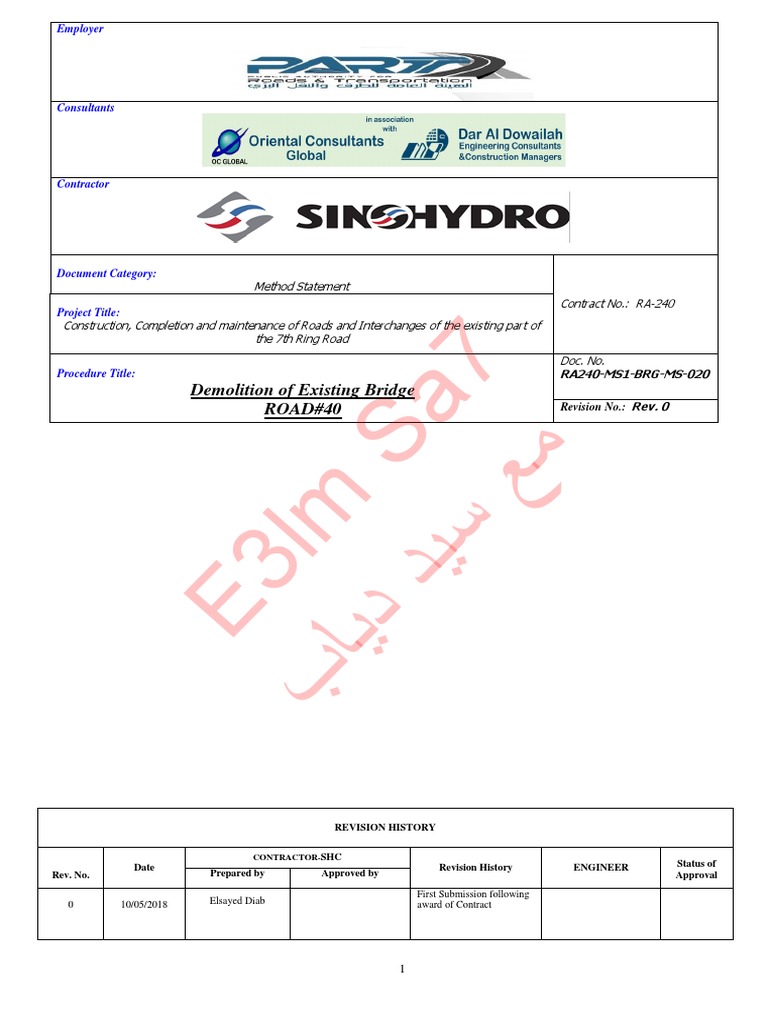 Demolition Method Statement for Bridge | PDF | Road | Laboratories