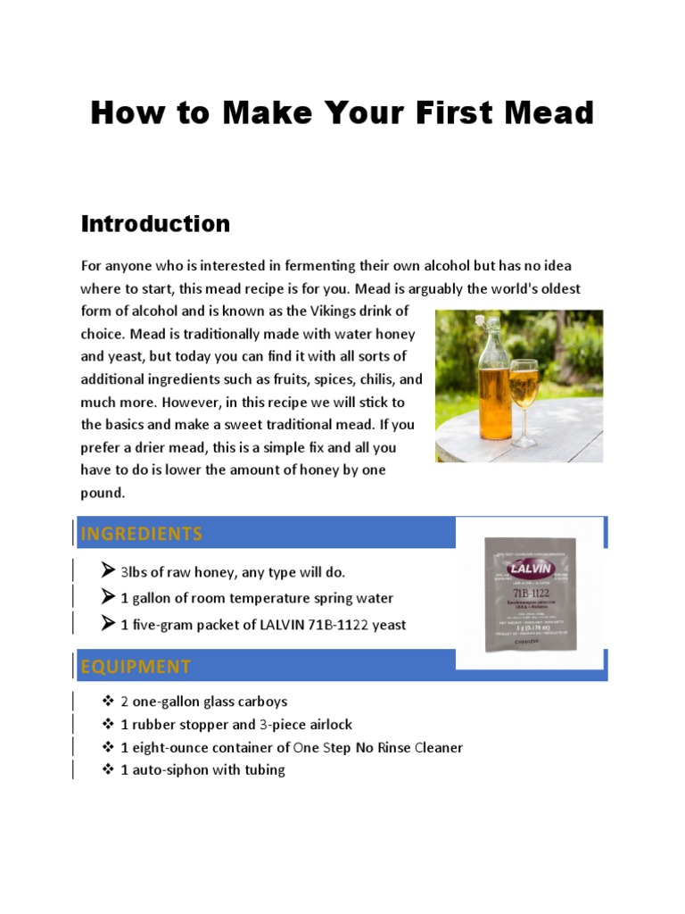 How To Make Your First Mead: Ingredients | PDF | Brewing | Alcoholic Drinks