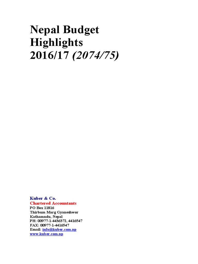 Nepal Budget 2074-75 Highlights | PDF | Nepal | Budget