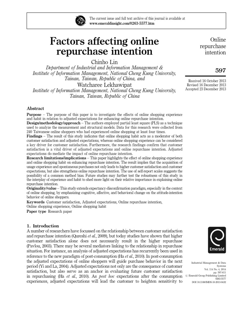 Factors Affecting Online Repurchase Intention | PDF | Survey ...
