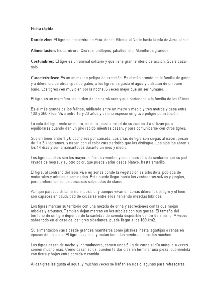 El Tigre Pdf Tigre Felidae