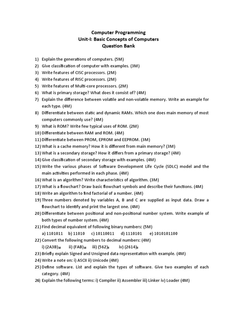 CP Unit 1 Question Bank | PDF