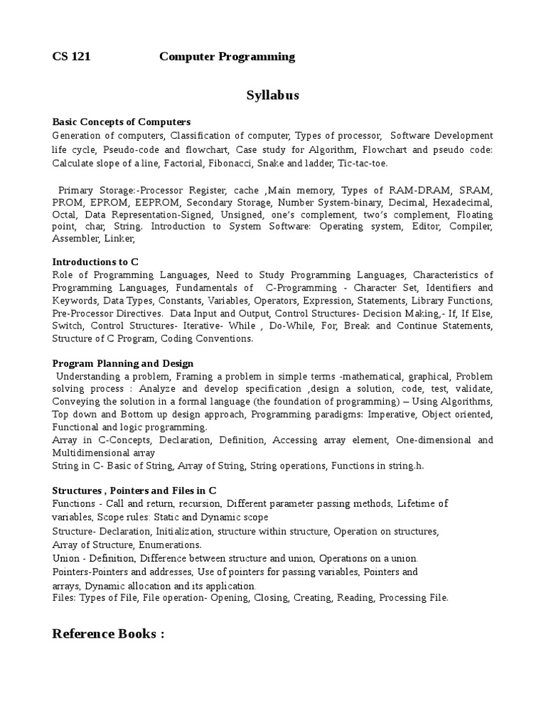 Syllabus Cs 121 Computer Programming Pdf String Computer Science Computer Programming 6745