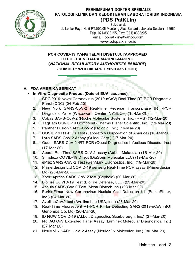 Approved COVID-19 PCR Tests List | PDF | Reverse Transcription ...