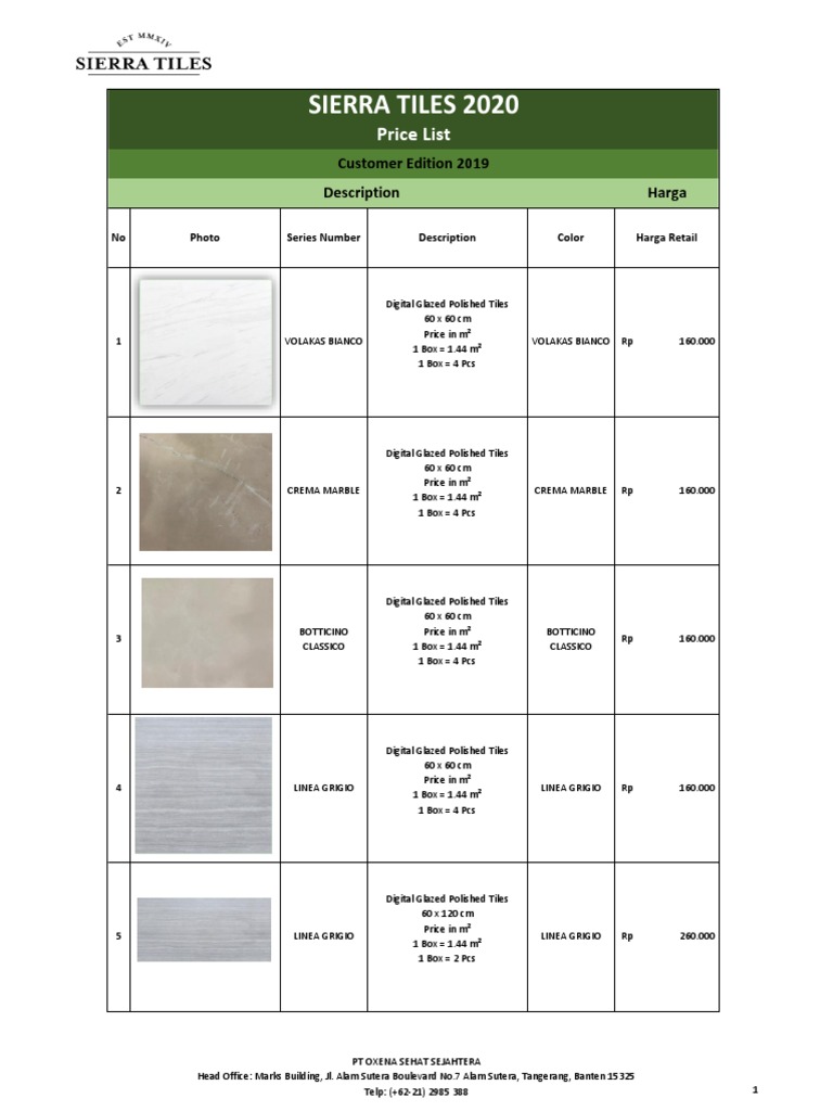 Sierra Tiles 2020: Price List | PDF | Decorative Arts