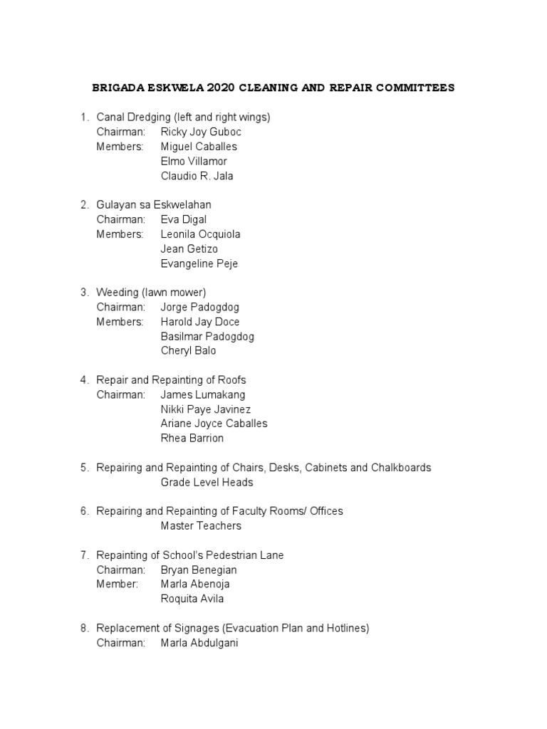 Brigada Eskwela 2020 Cleaning and Repair Committees | PDF | Nature