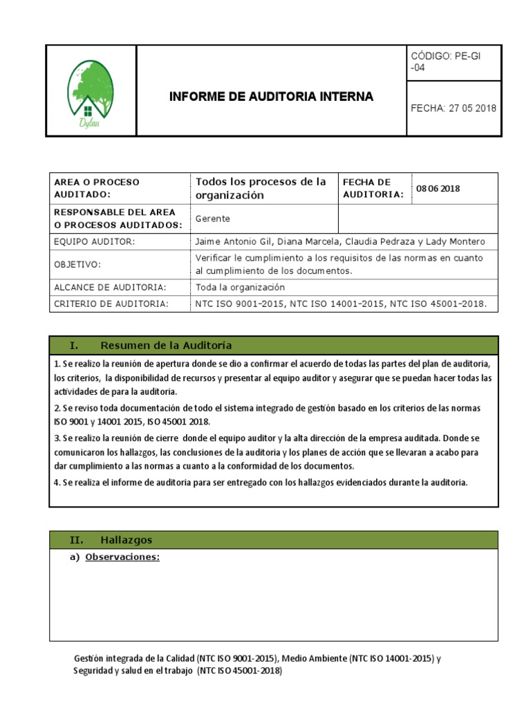 Formato Informe Auditoria | PDF | Auditoría | Contralor