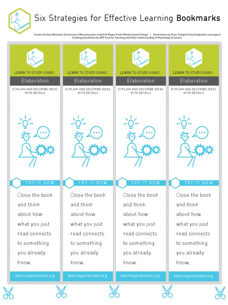 Six Strategies For Effective Learning Bookmarks: Elaboration ...