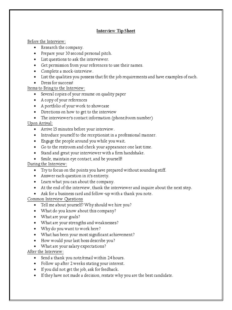 Interview Tips Pdf