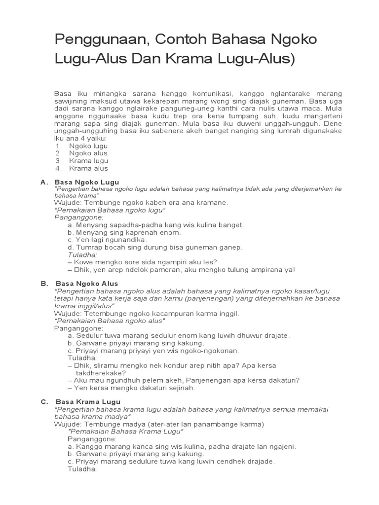 Contoh Penggunaan Bahasa Ngoko Alus | PDF