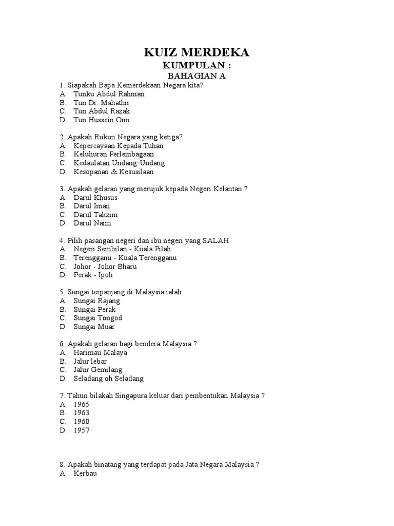 Kuiz Merdeka | PDF