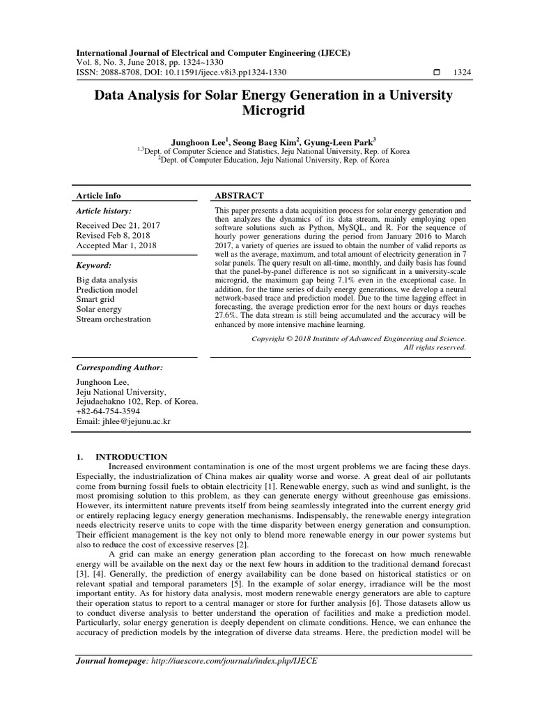 Data Analysis For Solar Energy Generation in A Uni PDF | PDF ...